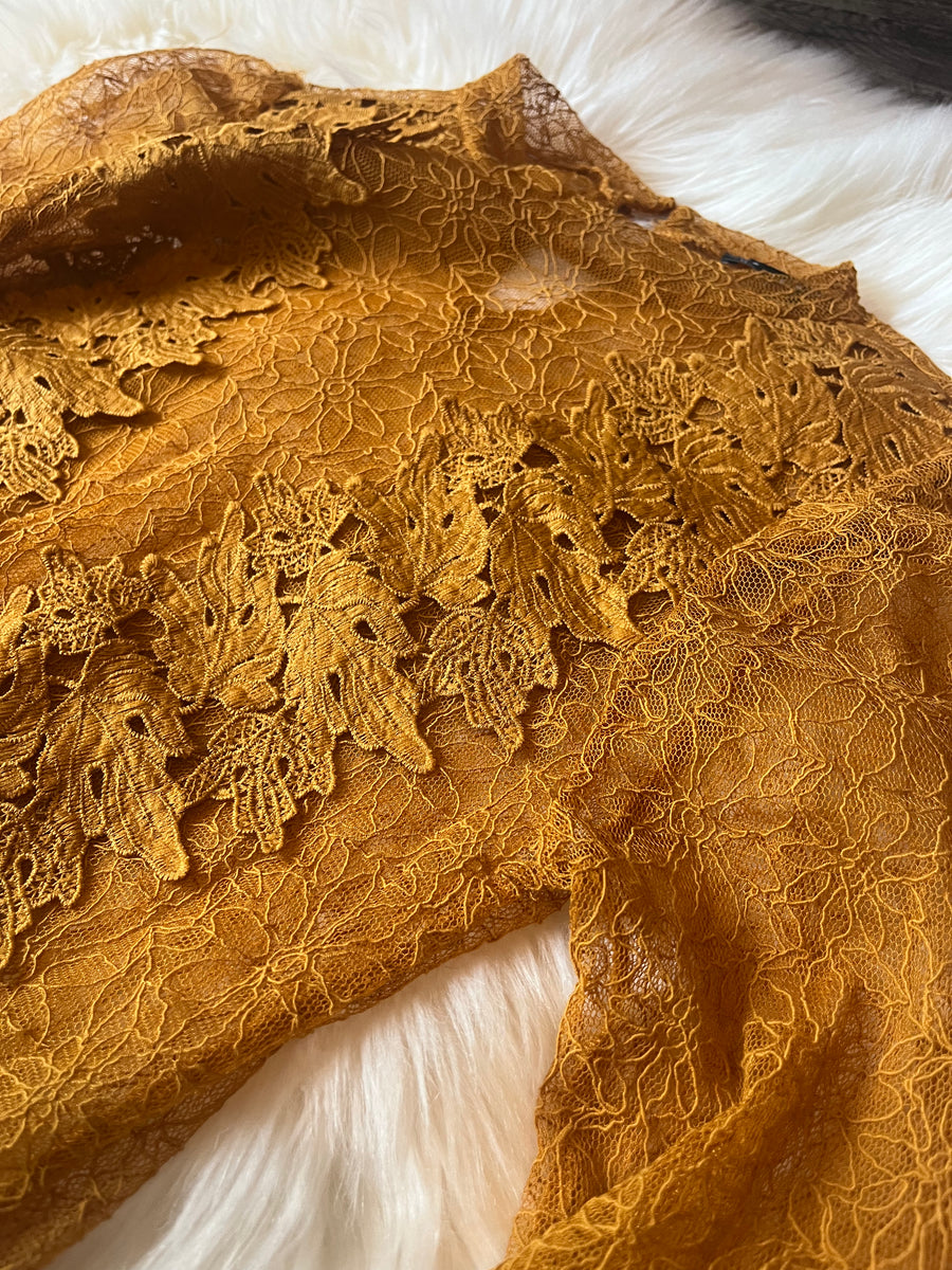Small Haute Monde Golden Yellow Lace Boho Sheer Top – Thrifty Babes